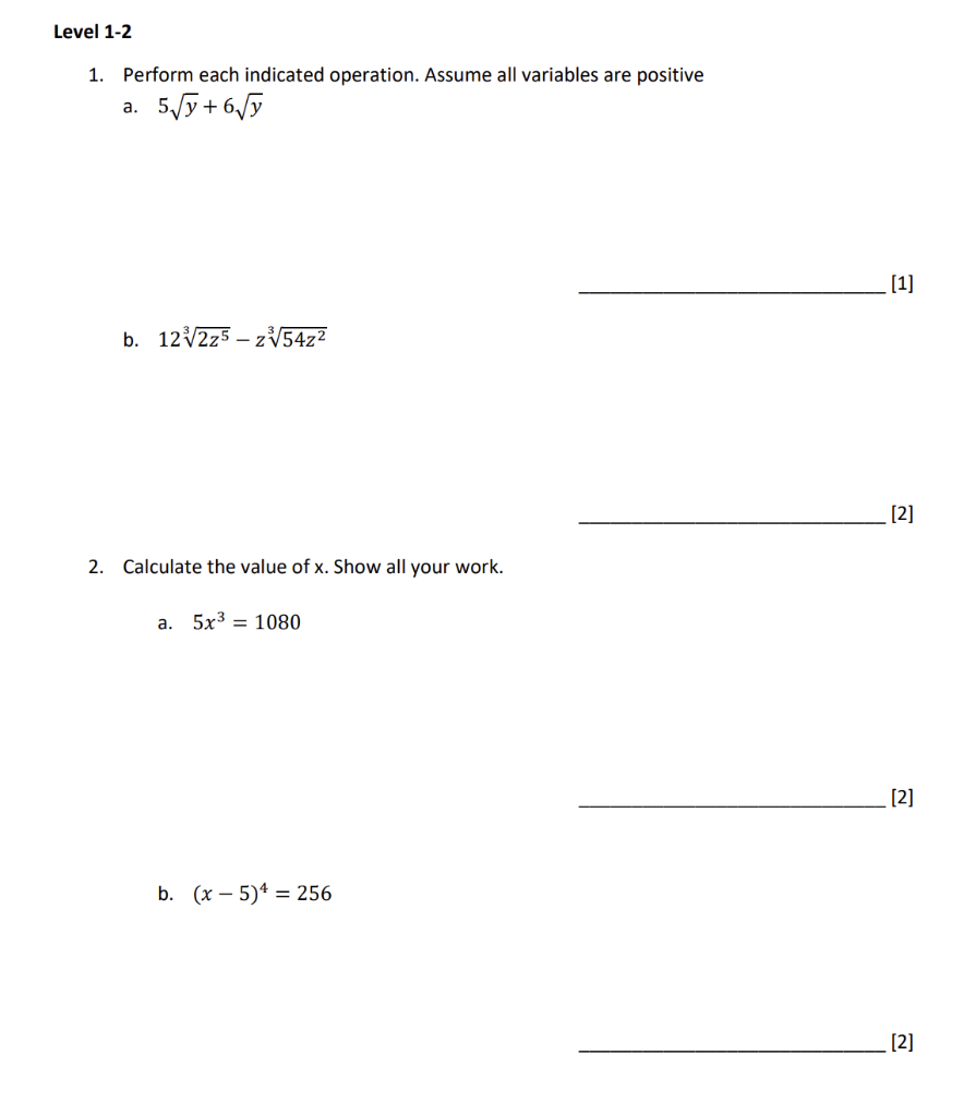 Solved Level 1-2 1. Perform each indicated operation. Assume | Chegg.com