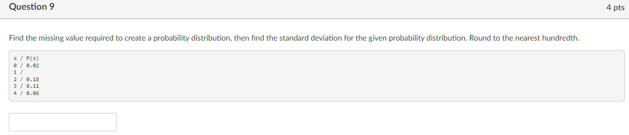 Solved Question 9 4 pts Find the missing value required to | Chegg.com