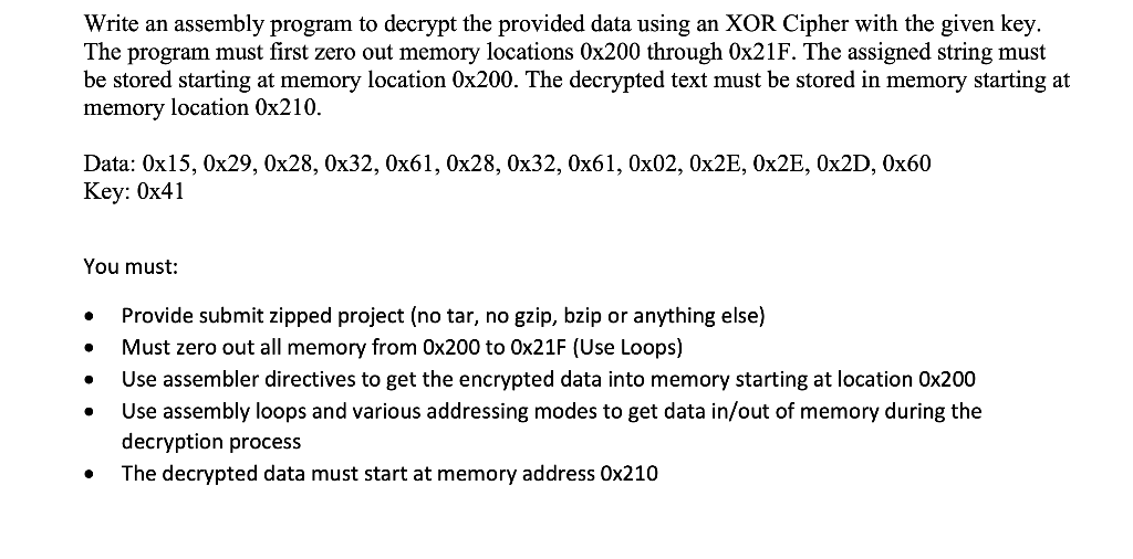 Write an assembly program to decrypt the provided | Chegg.com
