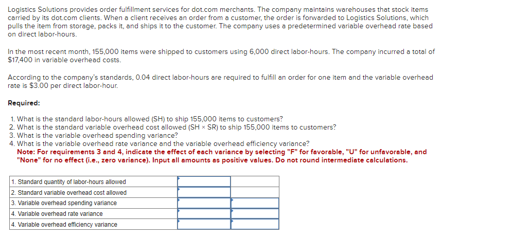 Solved Logistics Solutions provides order fulfillment | Chegg.com