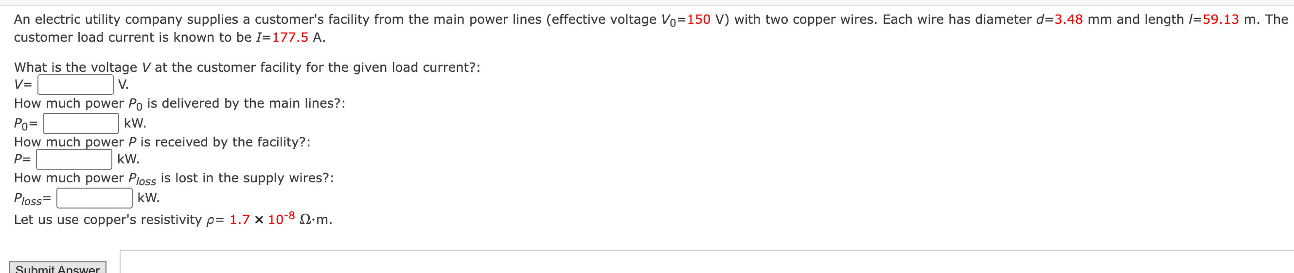 Solved customer load current is known to be I=177.5 A. What | Chegg.com