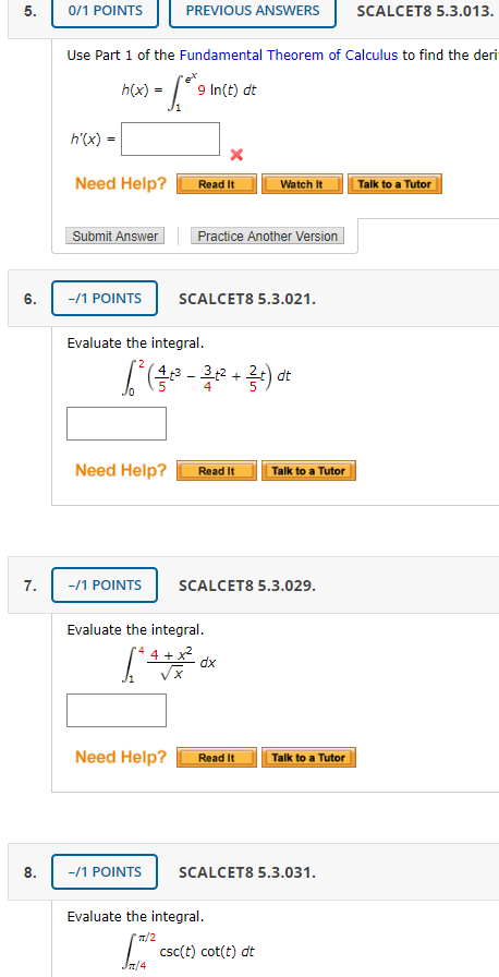 Solved 0/1 POINTS PREVIOUS ANSWERS SCALCET8 5.3.013. Use | Chegg.com