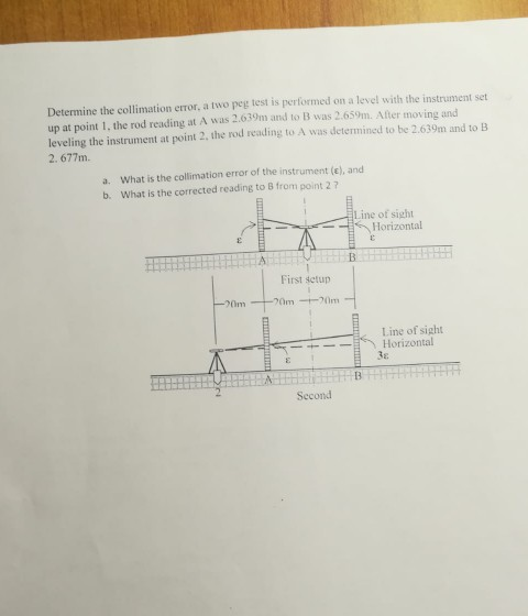 Solved Determine the collimation error, a two peg test is | Chegg.com