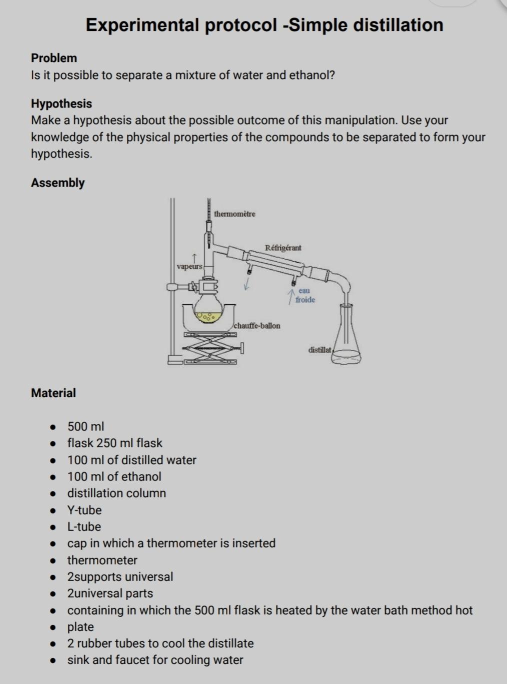 Solved Experimental protocol -Simple distillation Problem Is | Chegg.com