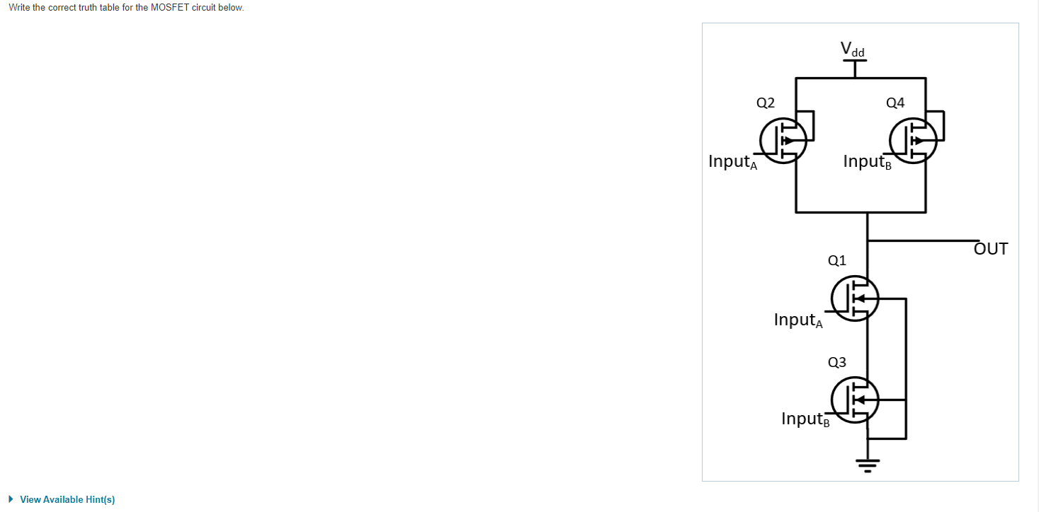 Solved Write the correct truth table for the MOSFET circuit | Chegg.com