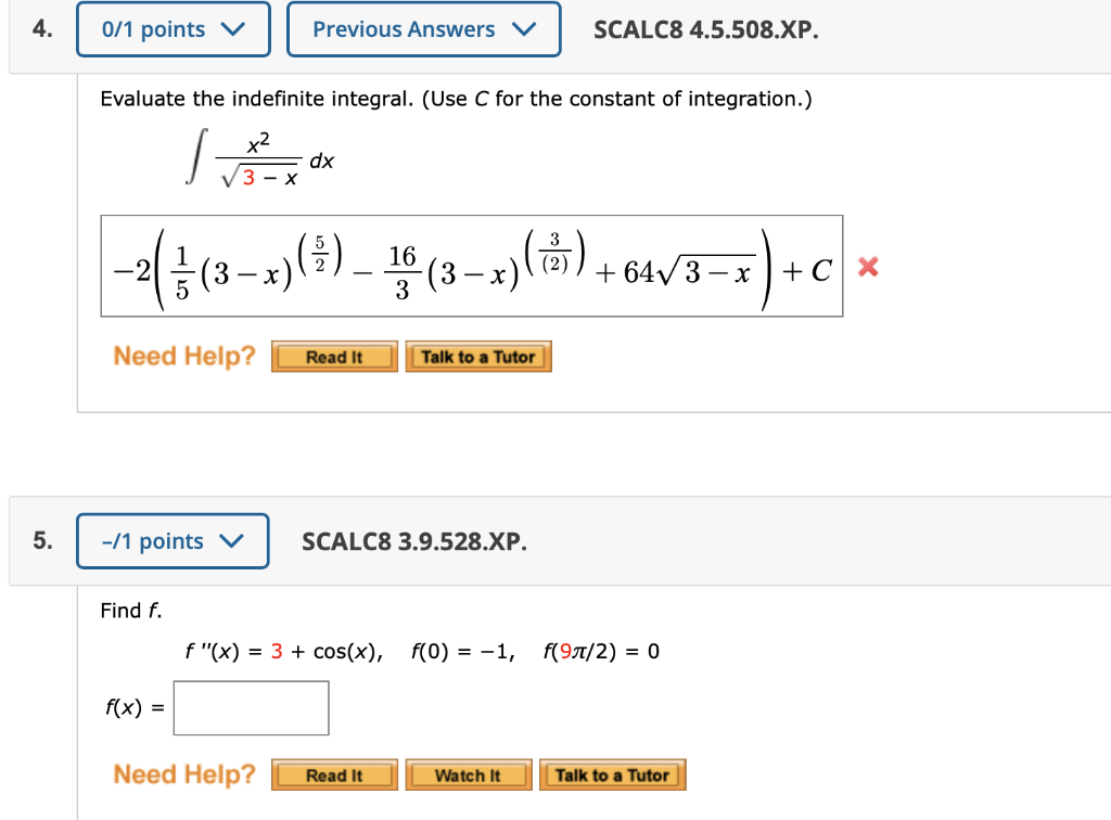 Solved 0/1 points v Previous Answers V. SCALC8 4.5.508.XP. | Chegg.com Solved 0/1 points v Previous Answers V. SCALC8 4.5.508.XP. | Chegg.com