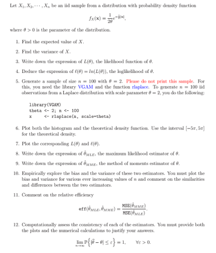 Let X1, X2.. .Xn be an iid sample from a distribution | Chegg.com