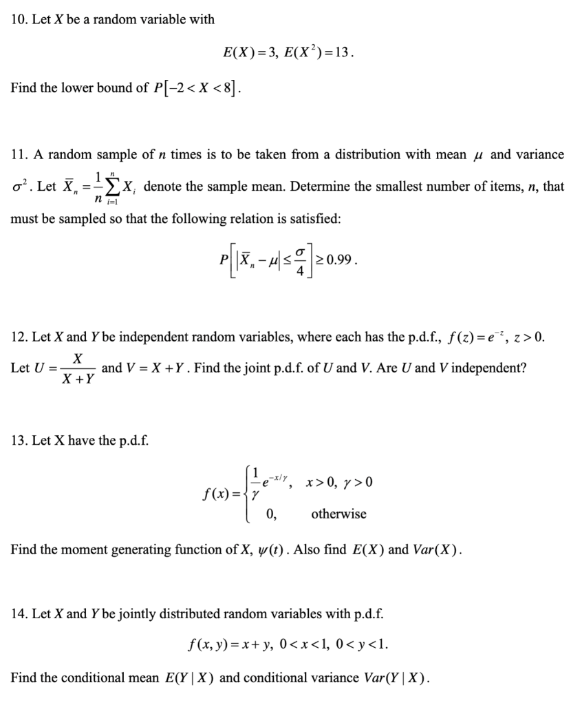 Solved 10. Let X be a random variable with E(X)= 3, | Chegg.com