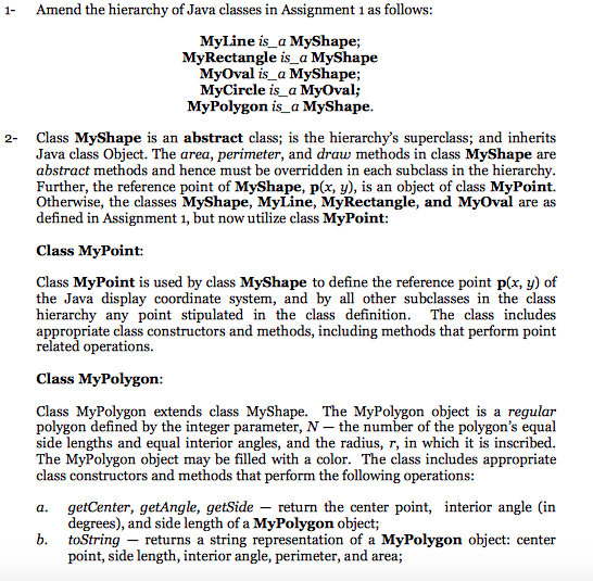 Solved 1- Amend the hierarchy of Java classes in Assignment | Chegg.com