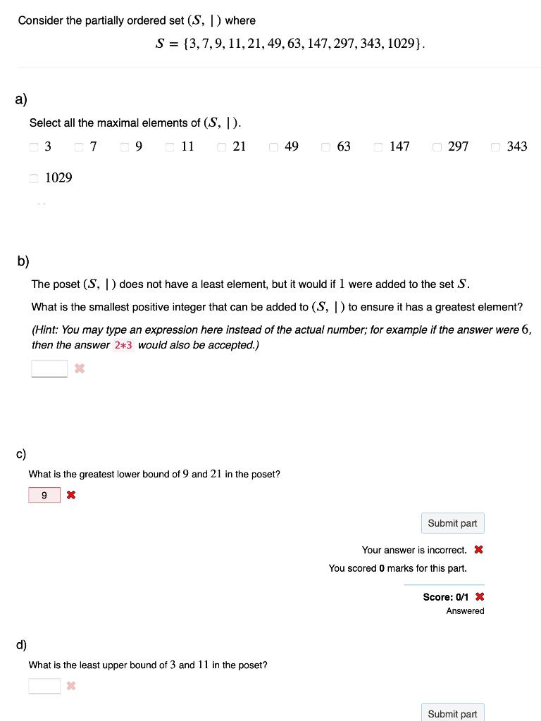 Solved Consider the partially ordered set (S,∣) where | Chegg.com