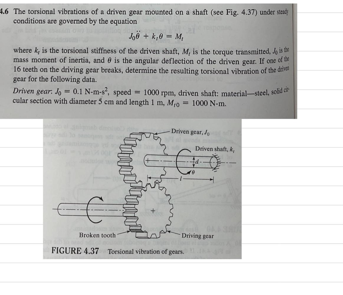Solved 6 The torsional vibrations of a driven gear mounted | Chegg.com