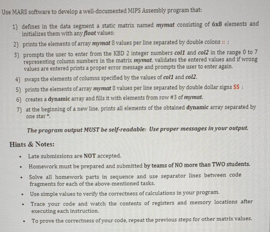 Solved Use MARS software to develop a well-documented MIPS | Chegg.com