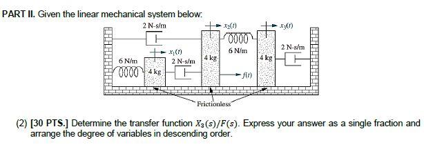 Solved PART II. Given the linear mechanical svstem below: | Chegg.com Solved PART II. Given the linear mechanical svstem below: | Chegg.com