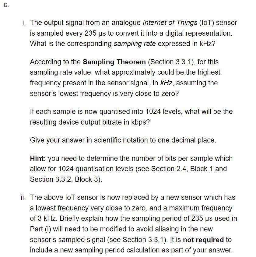 Solved i. The output signal from an analogue Internet of | Chegg.com