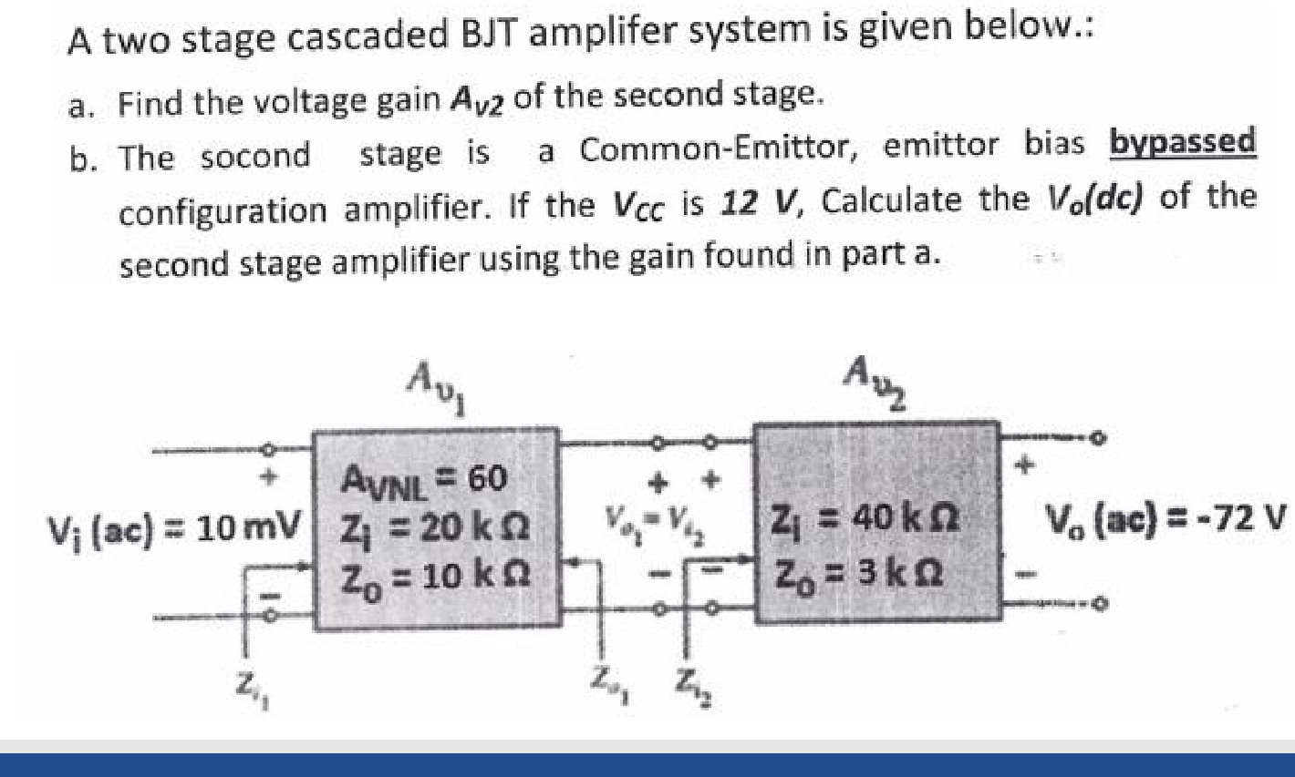 Solved A two stage cascaded BJT amplifer system is given | Chegg.com