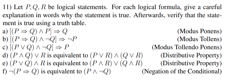 Solved 11) Let P, Q, R be logical statements. For each | Chegg.com ...