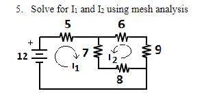 Solved Solve for I1 ﻿and I2 ﻿using mesh analysis | Chegg.com