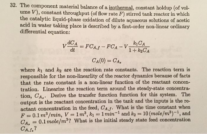 Solved The component material balance of a isothermal, | Chegg.com