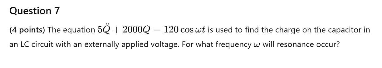 Solved Question 7(4 ﻿points) ﻿The equation | Chegg.com