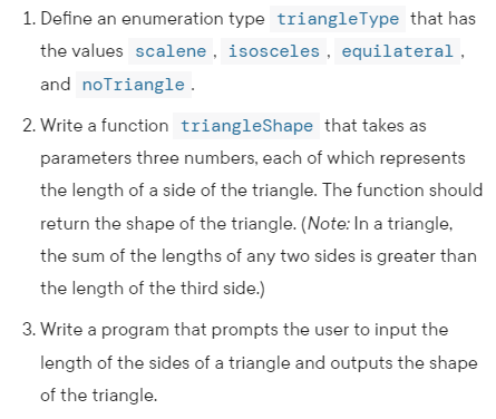 Solved 1. Define an enumeration type triangle Type that has | Chegg.com