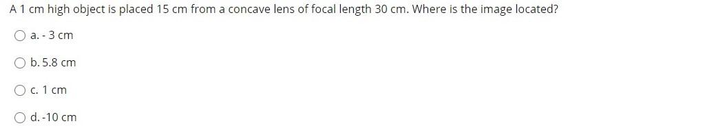 Solved A1 cm tall object is 10 cm infront of a convex mirror | Chegg.com