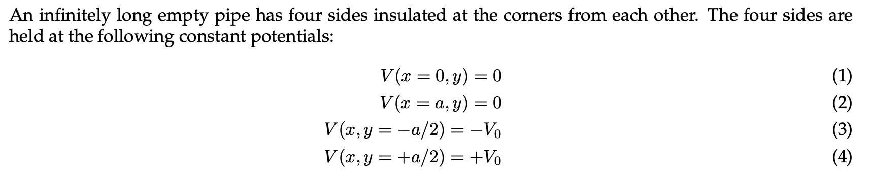 Solved An infinitely long empty pipe has four sides | Chegg.com