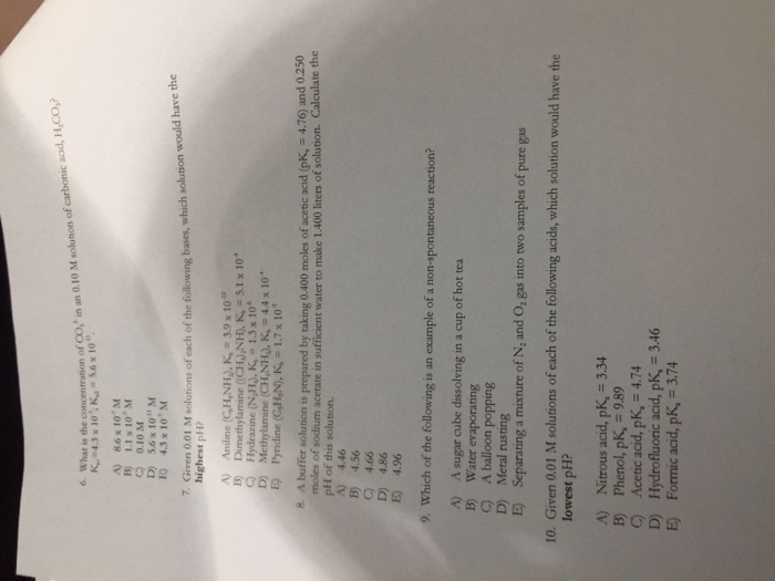 Solved Multiple Choice (2 points each) 1. ate the pH of a | Chegg.com