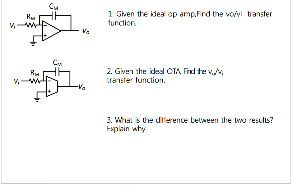 Solved 1. Given the ideal op amp,Find the vo/vi transfer | Chegg.com