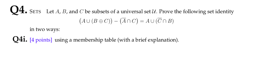 Q4. SETS Let A, B, and C be subsets of a universal | Chegg.com
