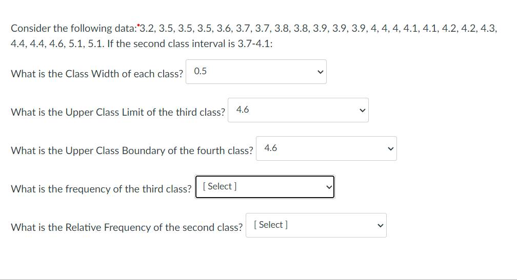 Solved What is the Class Width of each class? Choices are 5, | Chegg.com