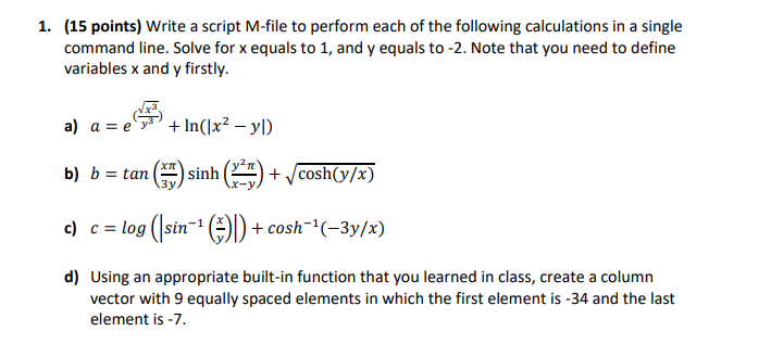 Solved 1 15 Points Write A Script M File To Perform Each 3151
