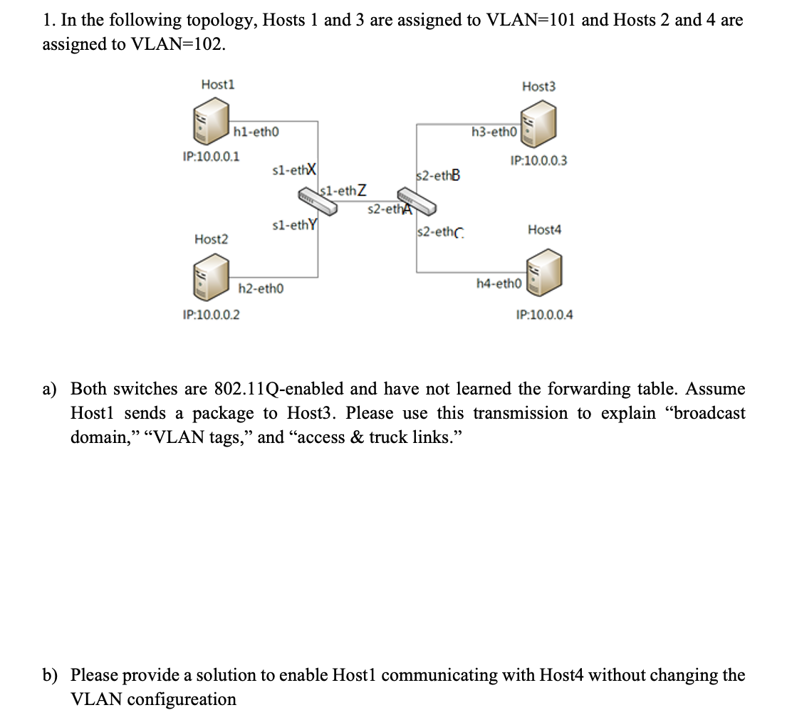 1. In the following topology, Hosts 1 and 3 are | Chegg.com
