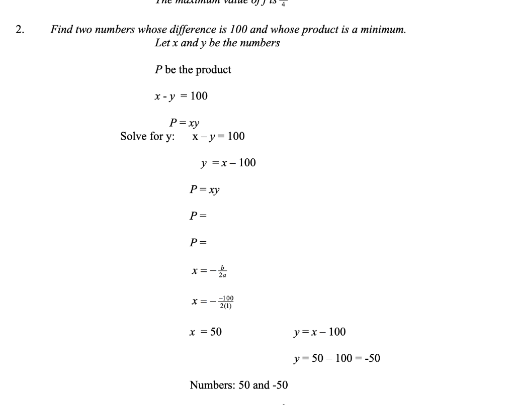 Solved 4 2. Find two numbers whose difference is 100 and | Chegg.com