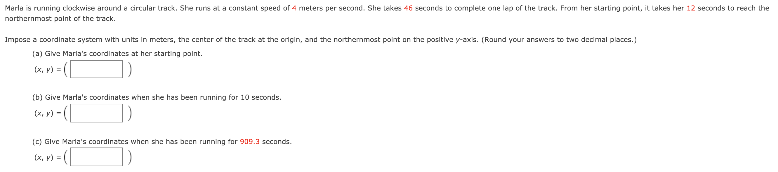 Solved Marla is running clockwise around a circular track. | Chegg.com