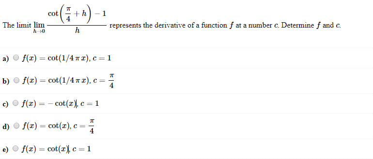 Solved coth)-1 The limit limrepresents the derivative of a | Chegg.com