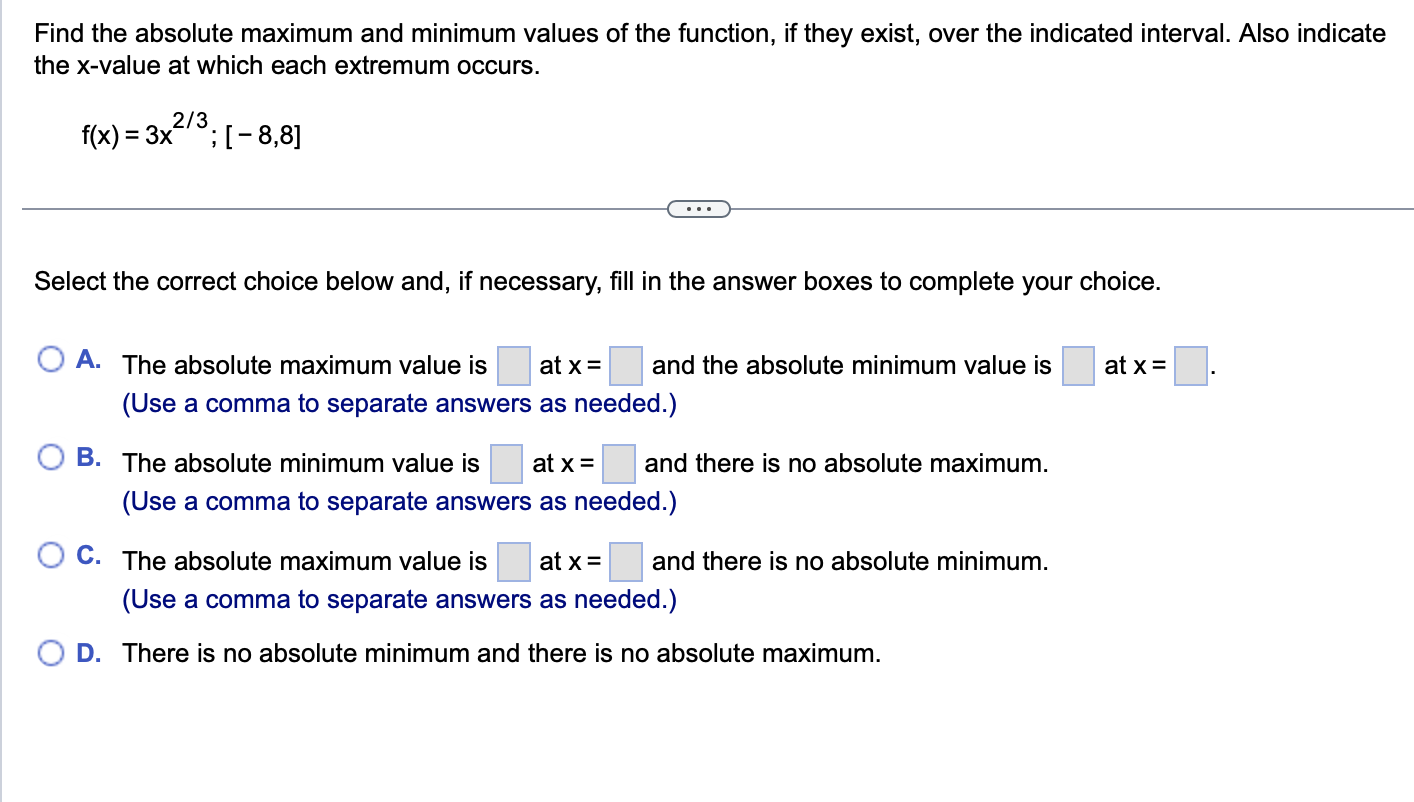 Solved Find the absolute maximum and minimum values of the | Chegg.com