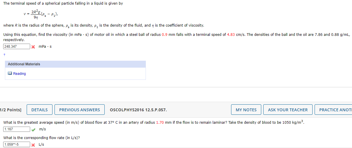 Solved The terminal speed of a spherical particle falling in | Chegg.com