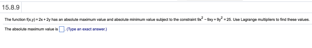 Solved The function f(x,y)=2x + 2y has an absolute maximum | Chegg.com