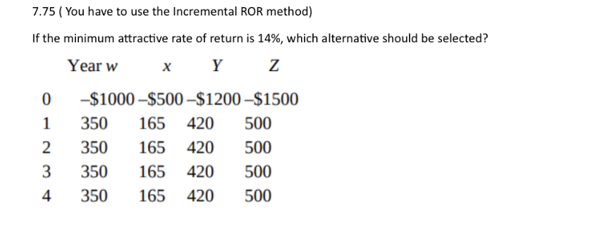 Solved 7.75 (You have to use the Incremental ROR method)If | Chegg.com