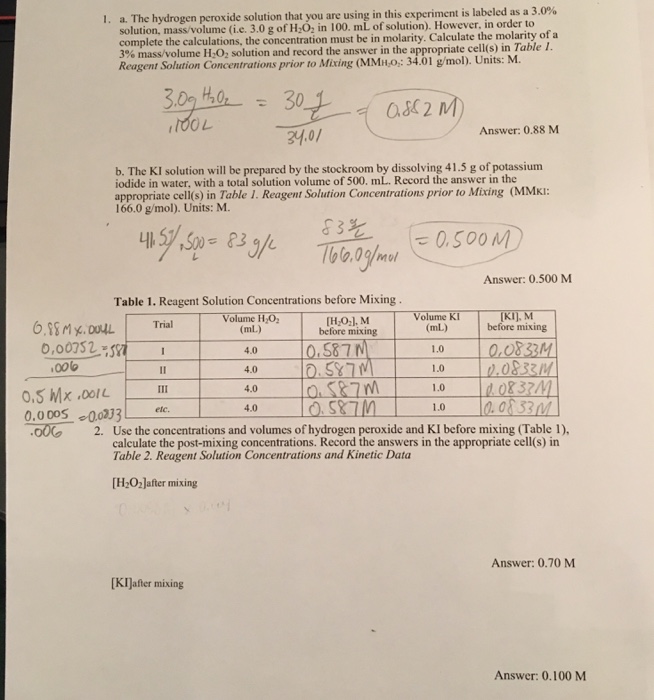 Solved l. a. The hydrogen peroxide solution that you are | Chegg.com
