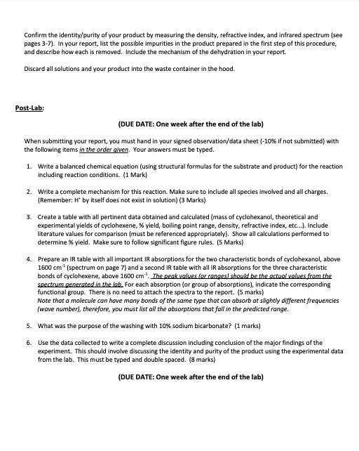 Solved EXPERIMENT 6 THE SYNTHESIS OF CYCLOHEXENE | Chegg.com