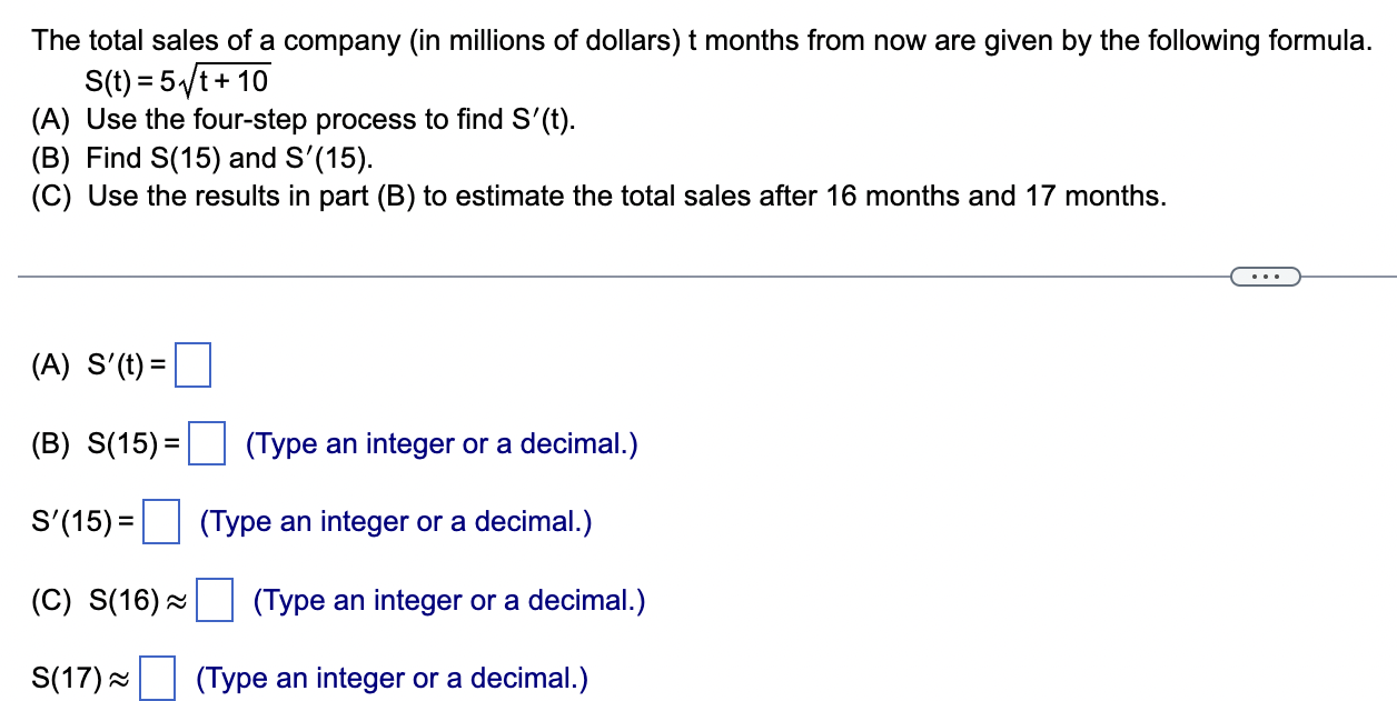 Solved The total sales of a company (in millions of dollars) | Chegg.com