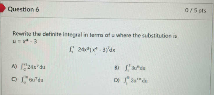 Solved Rewrite the definite integral in terms of u where the | Chegg.com