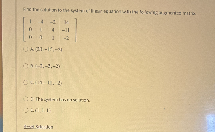 Solved Find the solution to the system of linear equation | Chegg.com