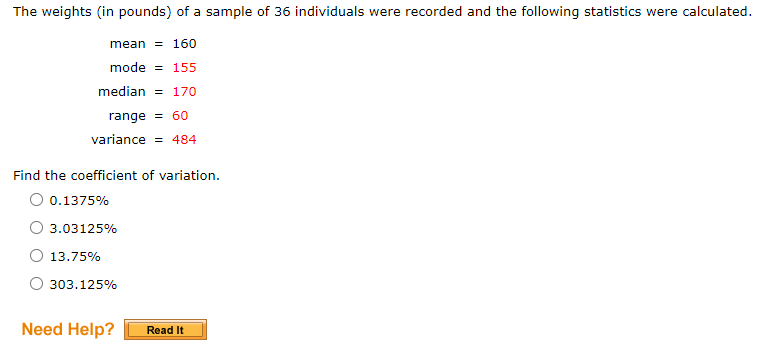 Solved The weights (in pounds) of a sample of 36 individuals | Chegg.com