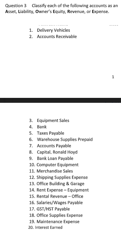 Solved Question 3 ﻿Classify each of the following accounts | Chegg.com