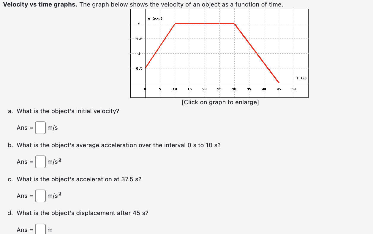 Solved A What Is The Object S Initial Velocity Ans M S