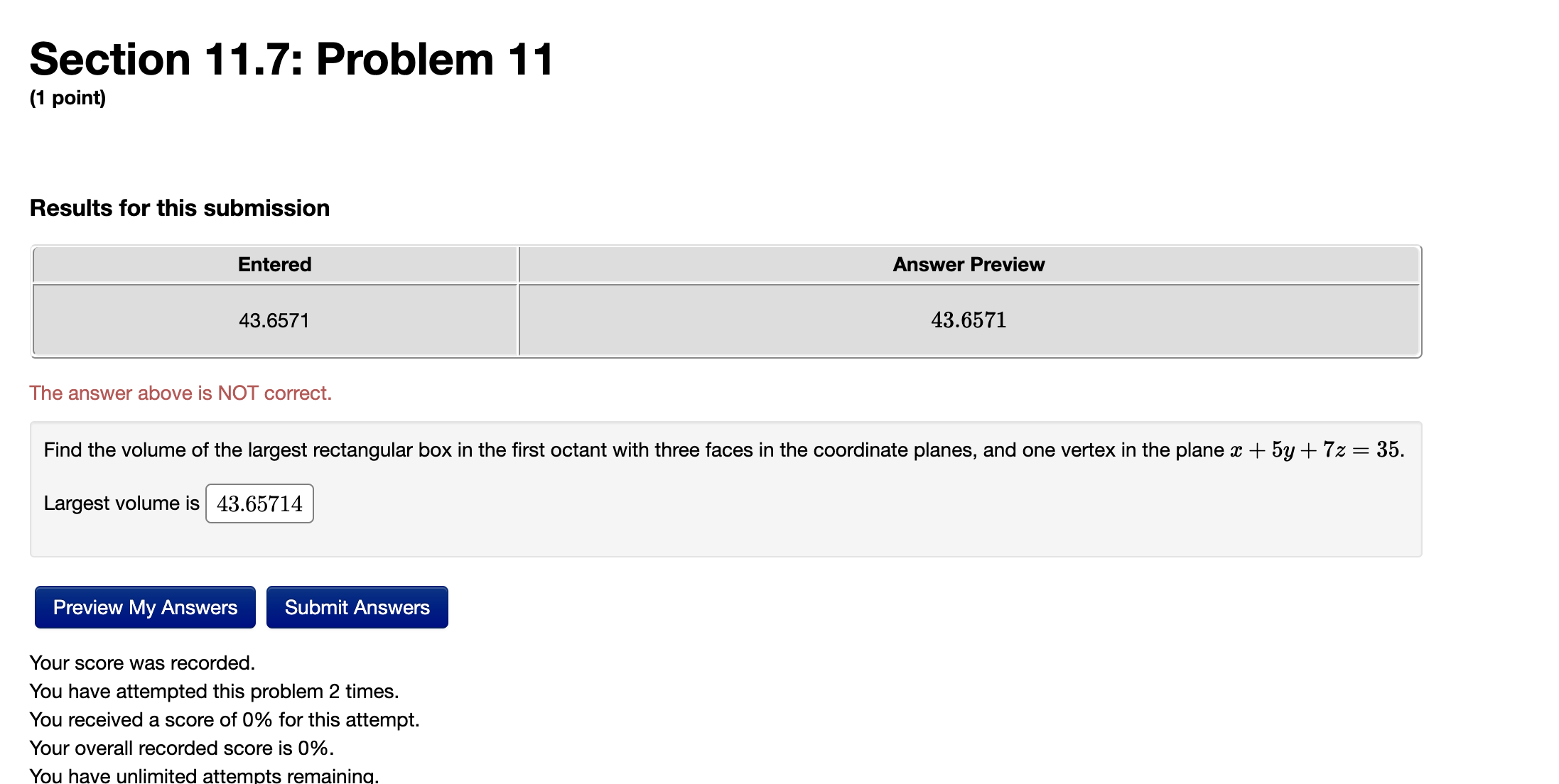 Solved Section 11.7: Problem 11 (1 point) Results for this | Chegg.com