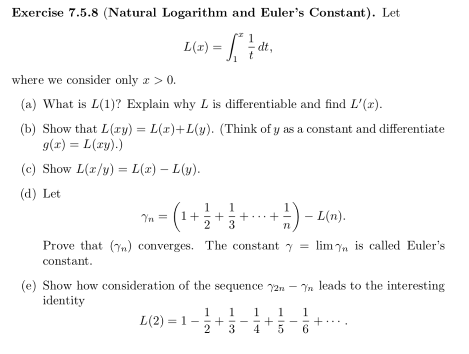 Solved Exercise 7.5.8 (Natural Logarithm and Euler's | Chegg.com