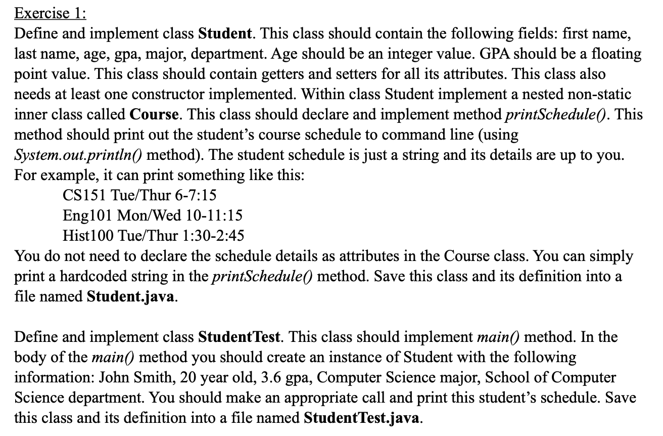 Solved Exercise 1: Define and implement class Student. This | Chegg.com